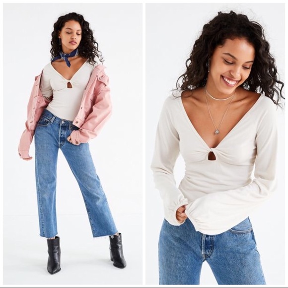 Urban Outfitters | Tops | Urban Outfitters Knot Front Boho Ivory Crop ...